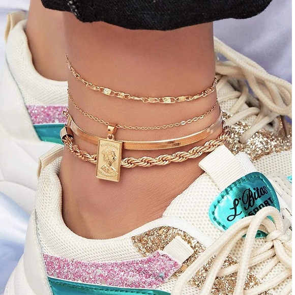Jewelry | Gold Plated 4 Pcs Anklets Set Bracelet New Anklet | Poshmark